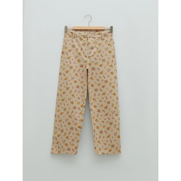 Desenli Gabardin Kız Çocuk Geniş Paça Pantolon