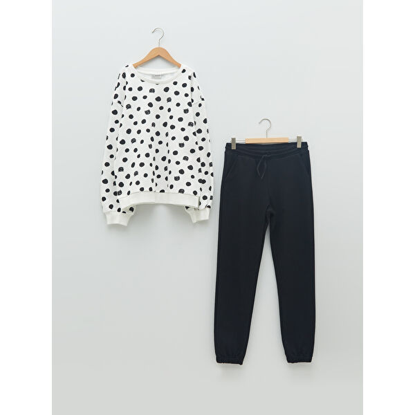 Bisiklet Yaka Baskılı Uzun Kollu Oversize Kız Çocuk Sweatshirt ve Eşofman Altı