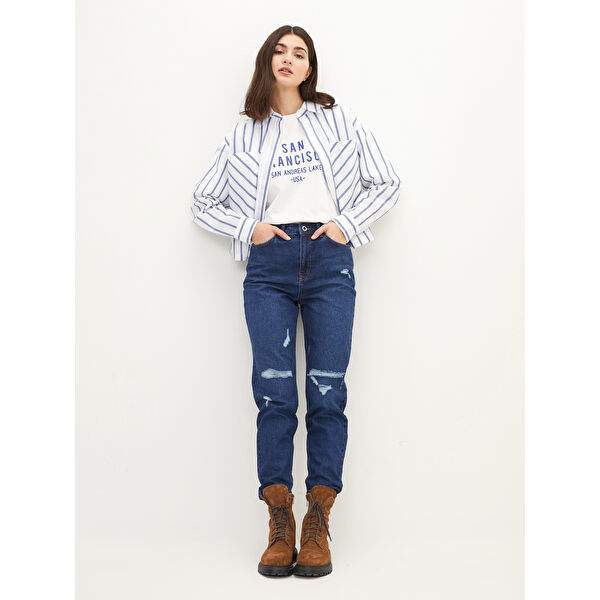 Yüksek Bel Mom Fit Cep Detaylı Rodeo Kadın Jean Pantolon Yüksek Bel Mom Fit Cep Detaylı Rodeo Kadın Jean Pantolon