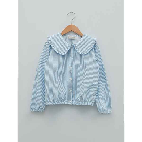 Bebe Yaka Çizgili Uzun Kollu Poplin Kız Çocuk Gömlek Bebe Yaka Çizgili Uzun Kollu Poplin Kız Çocuk Gömlek