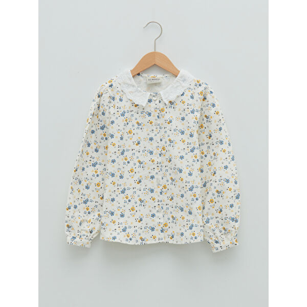 Bebe Yaka Desenli Uzun Kollu Kadife Kız Çocuk Gömlek