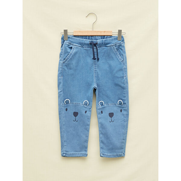 Beli Lastikli Baskılı Erkek Bebek Jean Pantolon Beli Lastikli Baskılı Erkek Bebek Jean Pantolon