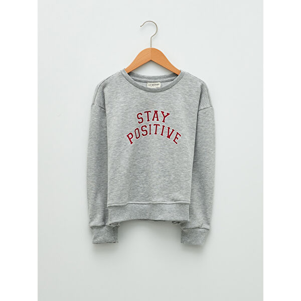 Bisiklet Yaka Yazı Baskılı Uzun Kollu Kız Çocuk Sweatshirt