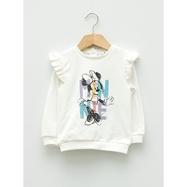 Bisiklet Yaka Uzun Kollu Minnie Mouse Baskılı Kız Bebek Sweatshirt