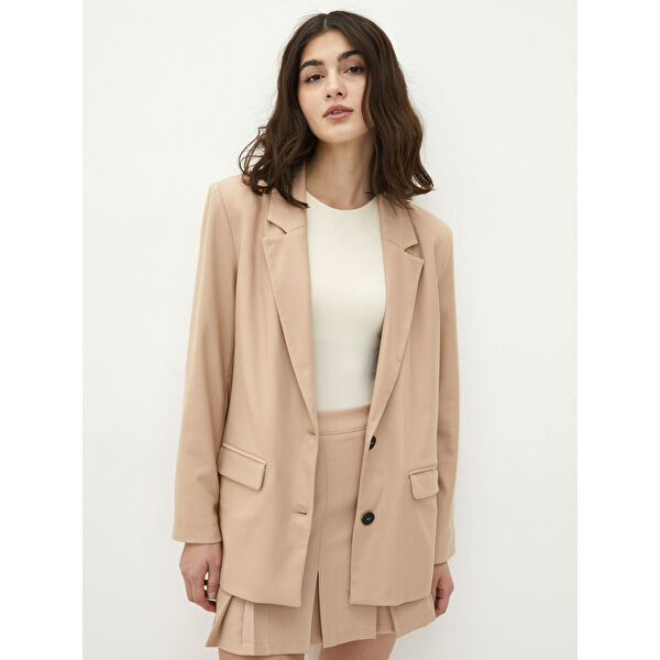 Önden Düğme Kapamalı Düz Uzun Kollu Gabardin Kumaş Kadın Ceket