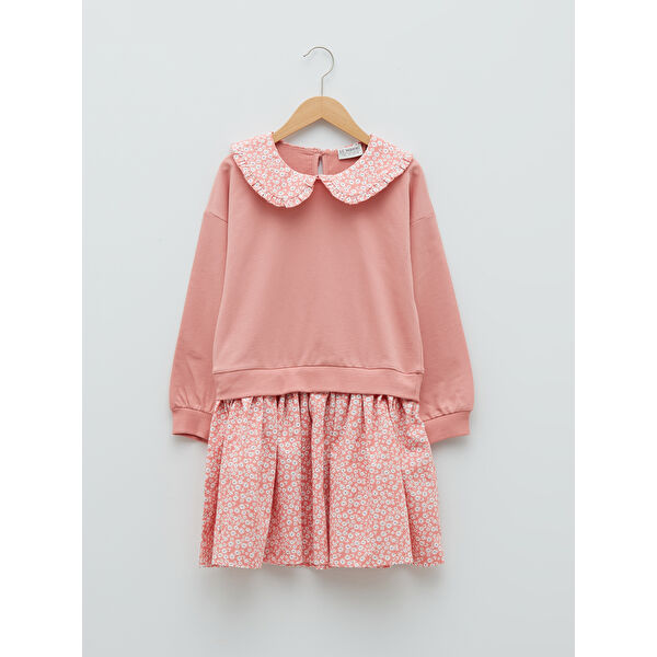 Bebe Yaka Desenli Uzun Kollu Kız Çocuk Elbise
