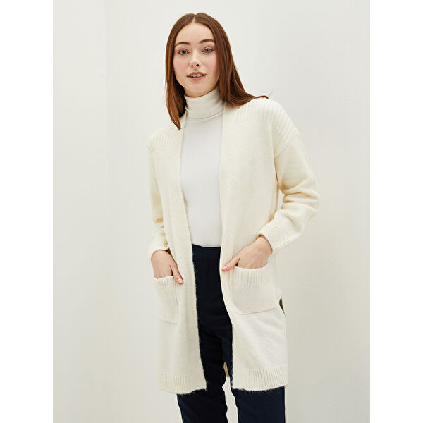 Şal Yaka Kendinden Desenli Uzun Kollu Kadın Triko Hırka