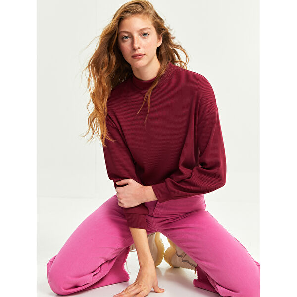 XSIDE Dik Yaka Düz Uzun Kollu Crop Kadın Bluz