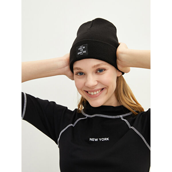 Etiket Detaylı Kadın Triko Bere