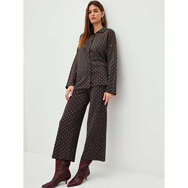 Beli Lastikli Desenli Kadın Triko Pantolon