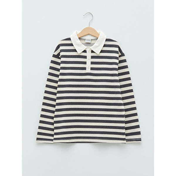 Polo Yaka Çizgili Uzun Kollu Erkek Çocuk Tişört