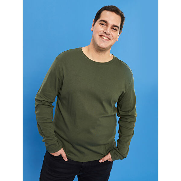 Büyük Beden Bisiklet Yaka Uzun Kollu Basic Erkek Tişört