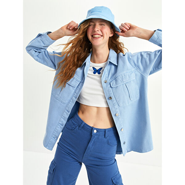 XSIDE Önden Düğme Kapamalı Düz Uzun Kollu Gabardin Kumaş Kadın Gömlek Ceket