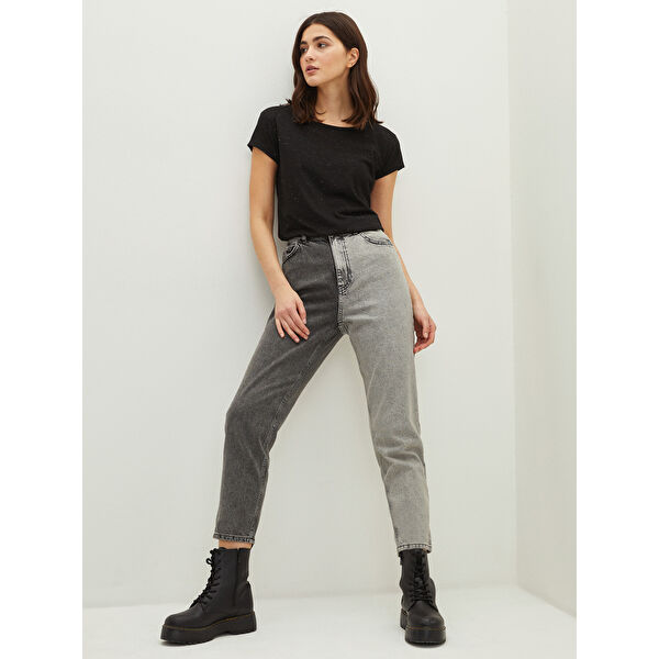 Yüksek Bel Mom Fit Renk Bloklu Cep Detaylı Rodeo Kadın Jean Pantolon Yüksek Bel Mom Fit Renk Bloklu Cep Detaylı Rodeo Kadın Jean Pantolon