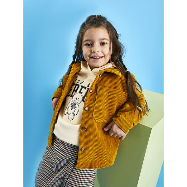 Basic Uzun Kollu Kadife Kız Çocuk Gömlek Ceket