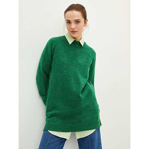 Yarım Balıkçı Yaka Düz Uzun Kollu Kadın Triko Tunik