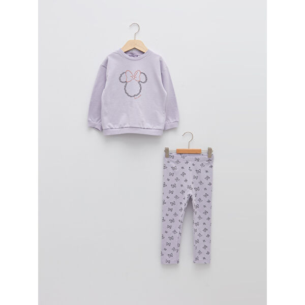 Bisiklet Yaka Uzun Kollu Minnie Mouse Baskılı Kız Bebek Sweatshirt ve Tayt 2'li Takım Bisiklet Yaka Uzun Kollu Minnie Mouse Baskılı Kız Bebek Sweatshirt ve Tayt 2'li Takım