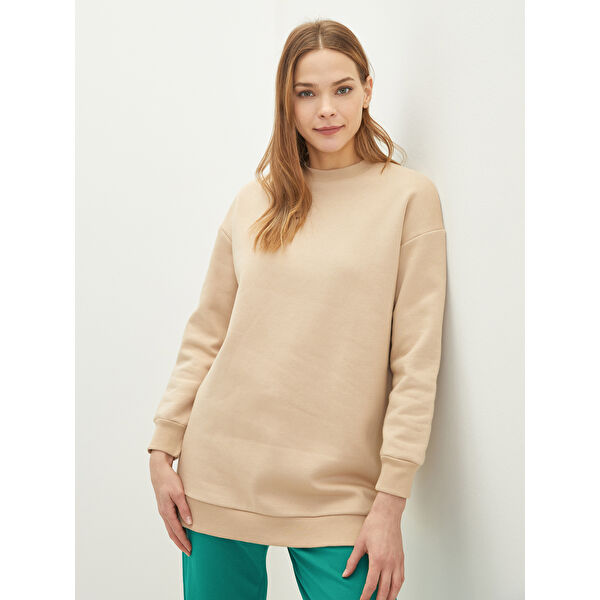 Bisiklet Yaka Düz Uzun Kollu Oversize Kadın Tunik