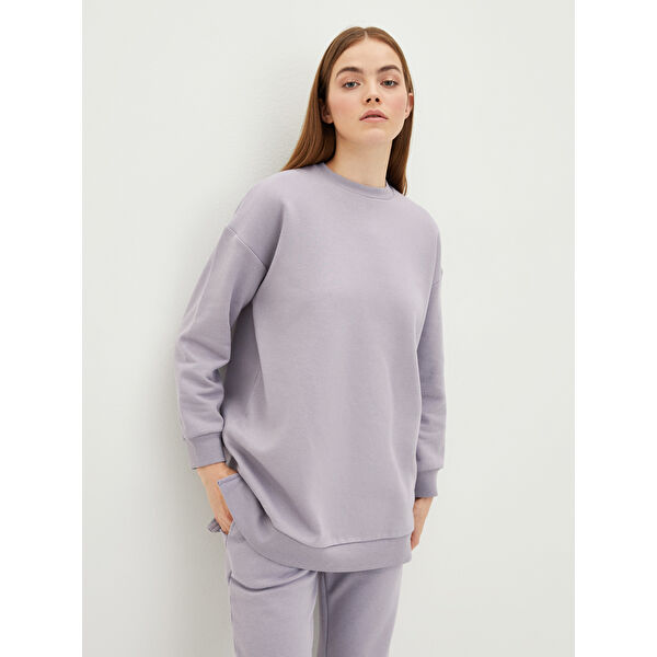 Bisiklet Yaka Düz Uzun Kollu Oversize Kadın Tunik