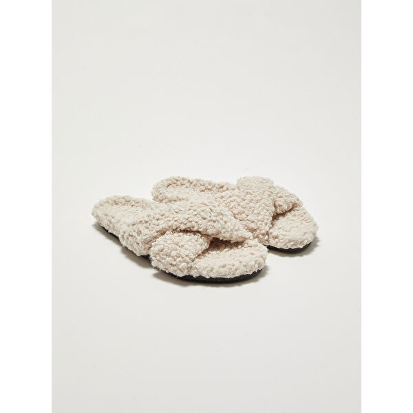 Çapraz Bantlı Pelüş Kadın Ev Terliği