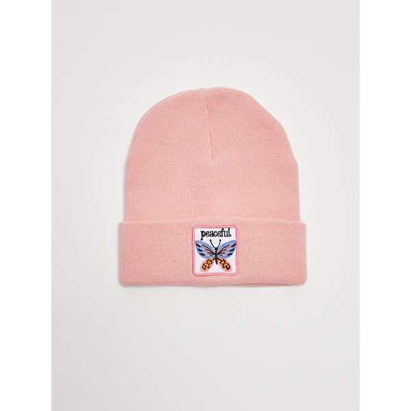 Etiket Baskılı Kız Çocuk Triko Bere