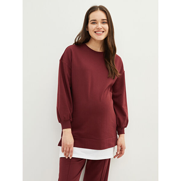 Bisiklet Yaka Düz Uzun Kollu Hamile Tunik