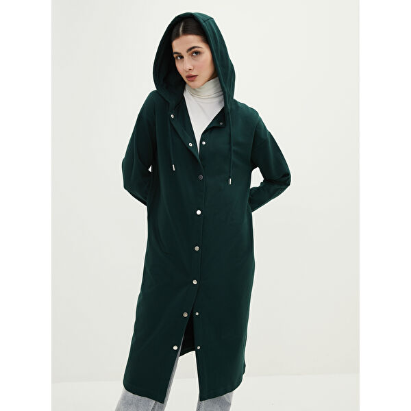 Kapüşonlu Düz Uzun Kollu Oversize Kadın Spor Hırka Kapüşonlu Düz Uzun Kollu Oversize Kadın Spor Hırka