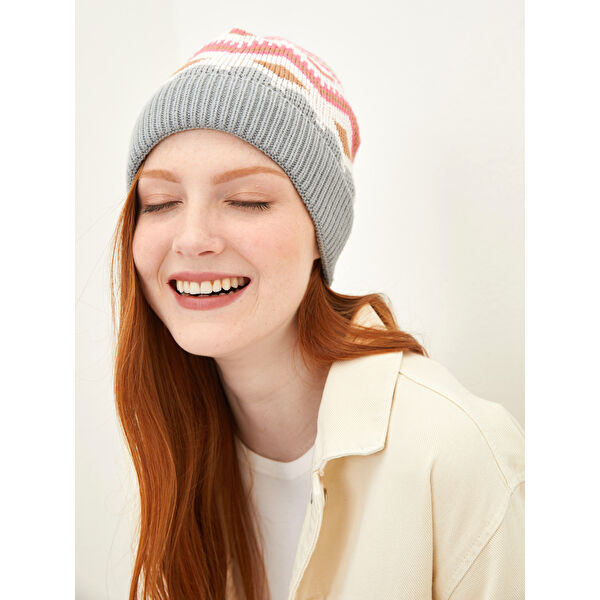 Desenli Kadın Triko Bere