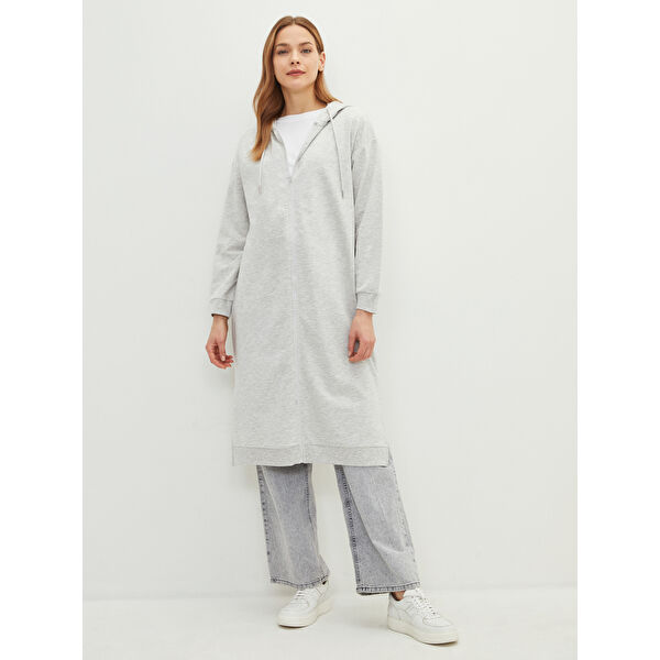Kapüşonlu Düz Uzun Kollu Oversize Kadın Spor Hırka Kapüşonlu Düz Uzun Kollu Oversize Kadın Spor Hırka