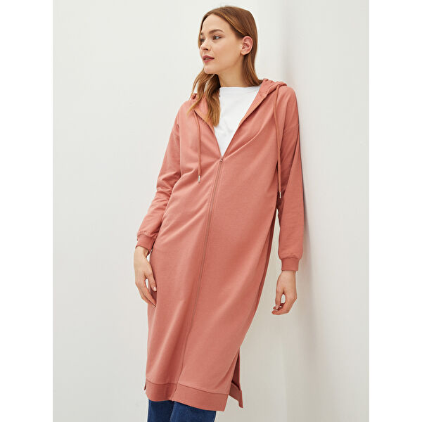 Kapüşonlu Düz Uzun Kollu Oversize Kadın Spor Hırka Kapüşonlu Düz Uzun Kollu Oversize Kadın Spor Hırka