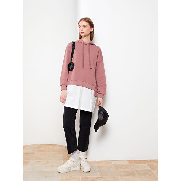 Kapüşonlu Düz Uzun Kollu Oversize Kadın Tunik
