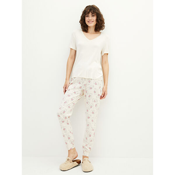 Beli Lastikli Baskılı Pamuklu Kadın Jogger Pijama Alt Beli Lastikli Baskılı Pamuklu Kadın Jogger Pijama Alt