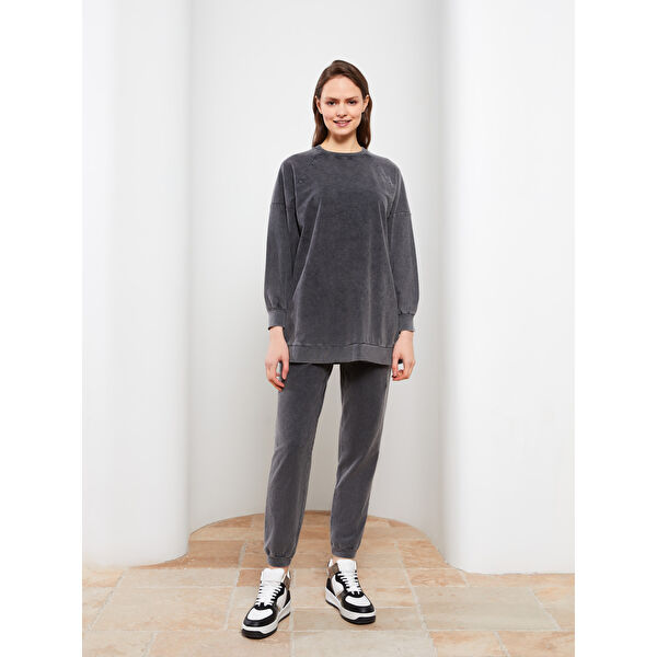 MODEST Bisiklet Yaka Düz Uzun Kollu Oversize Pamuklu Kadın Tunik