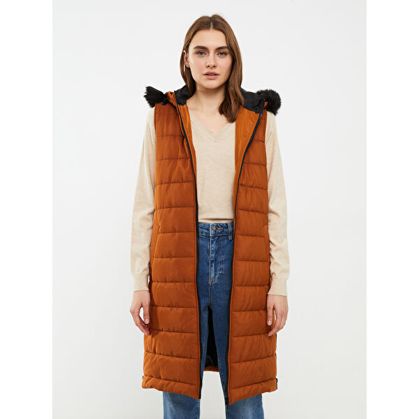 Kapüşonlu Düz Kadın Şişme Yelek