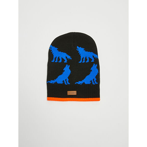 Etiket Baskılı Desenli Erkek Çocuk Triko Bere