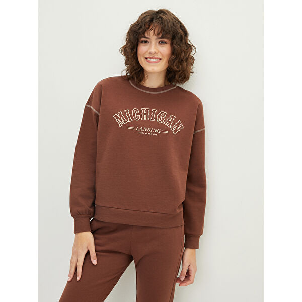 Bisiklet Yaka Yazı Baskılı Uzun Kollu Kadın Sweatshirt