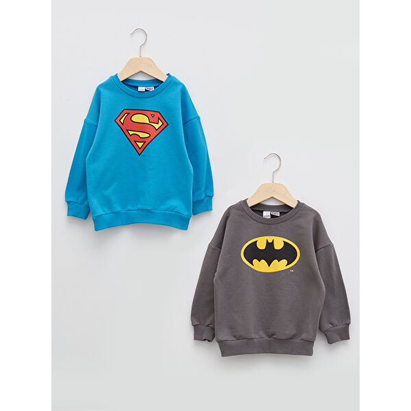 Bisiklet Yaka Uzun Kollu Batman ve Superman Baskılı Erkek Bebek Sweatshirt 2'li Bisiklet Yaka Uzun Kollu Batman ve Superman Baskılı Erkek Bebek Sweatshirt 2'li