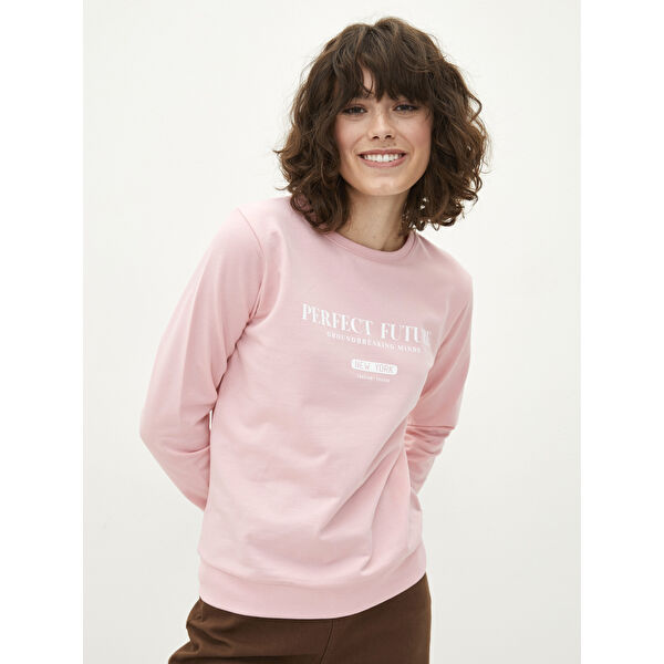 Bisiklet Yaka Yazı Baskılı Uzun Kollu Kadın Sweatshirt Bisiklet Yaka Yazı Baskılı Uzun Kollu Kadın Sweatshirt