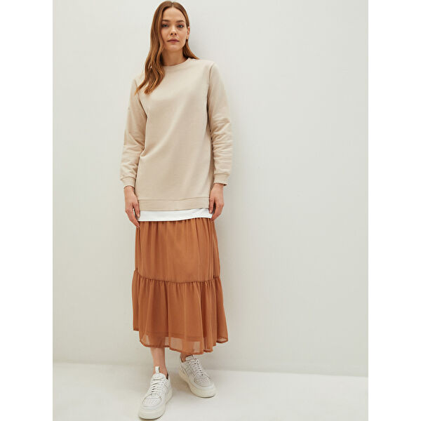 Beli Lastikli Düz Şifon Kadın Kloş Etek