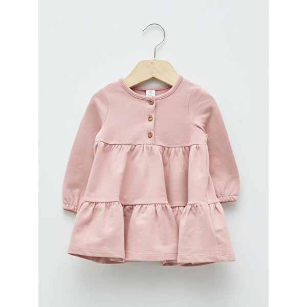 Bisiklet Yaka Uzun Kollu Basic Kız Bebek Elbise