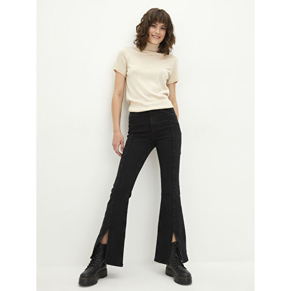 Yüksek Bel İspanyol Cep Detaylı Kadın Rodeo Jean Pantolon