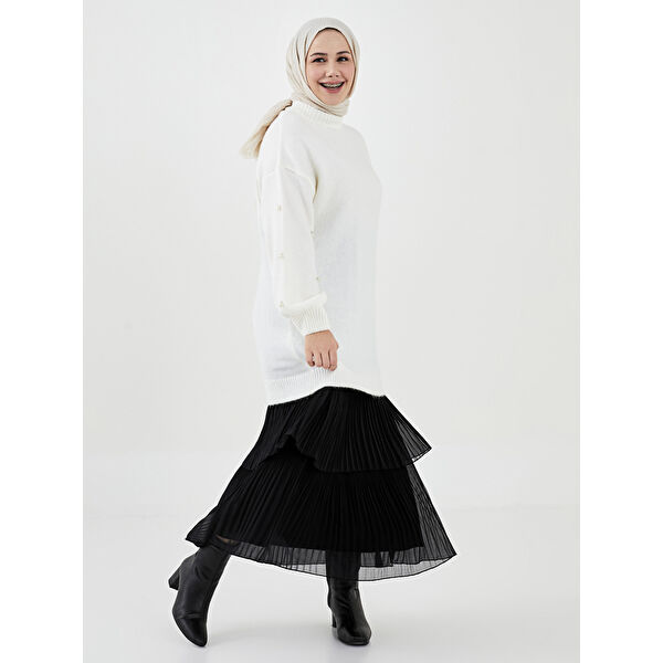 Beli Lastikli Düz Şifon Kadın Pileli Etek