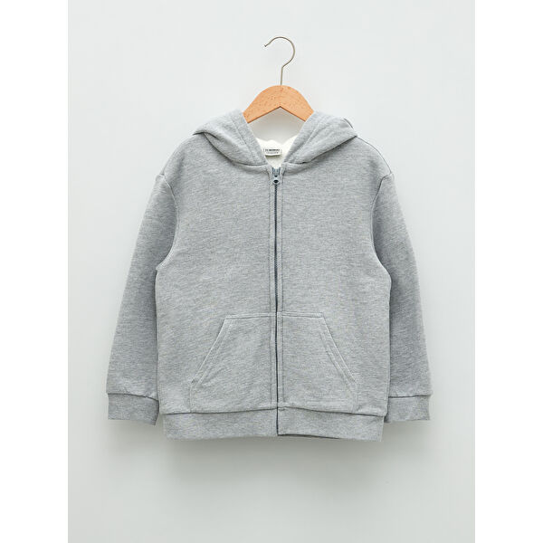 Kapüşonlu Basic Uzun Kollu Erkek Çocuk Fermuarlı Sweatshirt