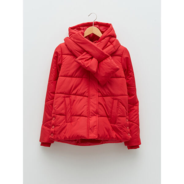 Kapüşonlu Kız Çocuk Şişme Mont ve Atkı