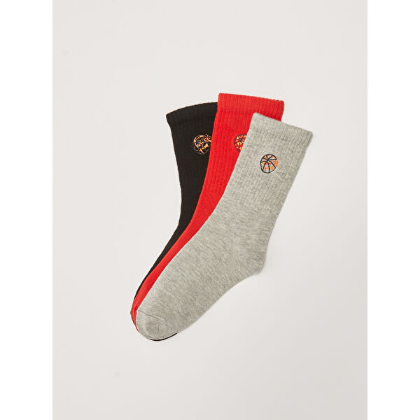 Nakış Detaylı Erkek Çocuk Soket Çorap 3'lü