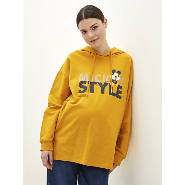 Kapüşonlu Mickey Mouse Baskılı Uzun Kollu Pamuklu Hamile Sweatshirt Kapüşonlu Mickey Mouse Baskılı Uzun Kollu Pamuklu Hamile Sweatshirt