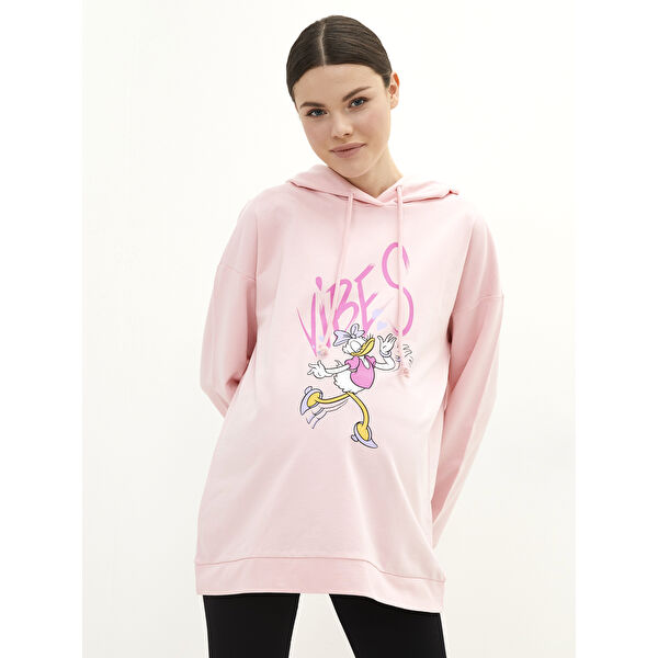 Kapüşonlu Daisy Duck Baskılı Uzun Kollu Pamuklu Hamile Sweatshirt Kapüşonlu Daisy Duck Baskılı Uzun Kollu Pamuklu Hamile Sweatshirt