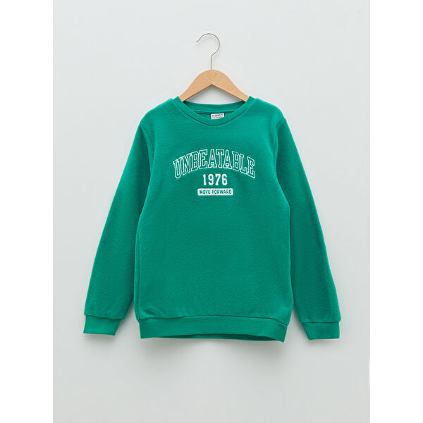 Bisiklet Yaka Nakış Detaylı Uzun Kollu Polar Erkek Çocuk Sweatshirt