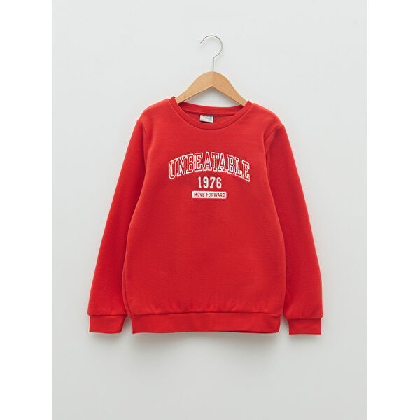 Bisiklet Yaka Nakış Detaylı Uzun Kollu Polar Erkek Çocuk Sweatshirt