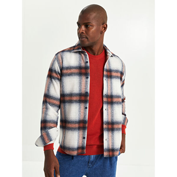 Regular Fit Uzun Kollu Ekose Erkek Gömlek Ceket